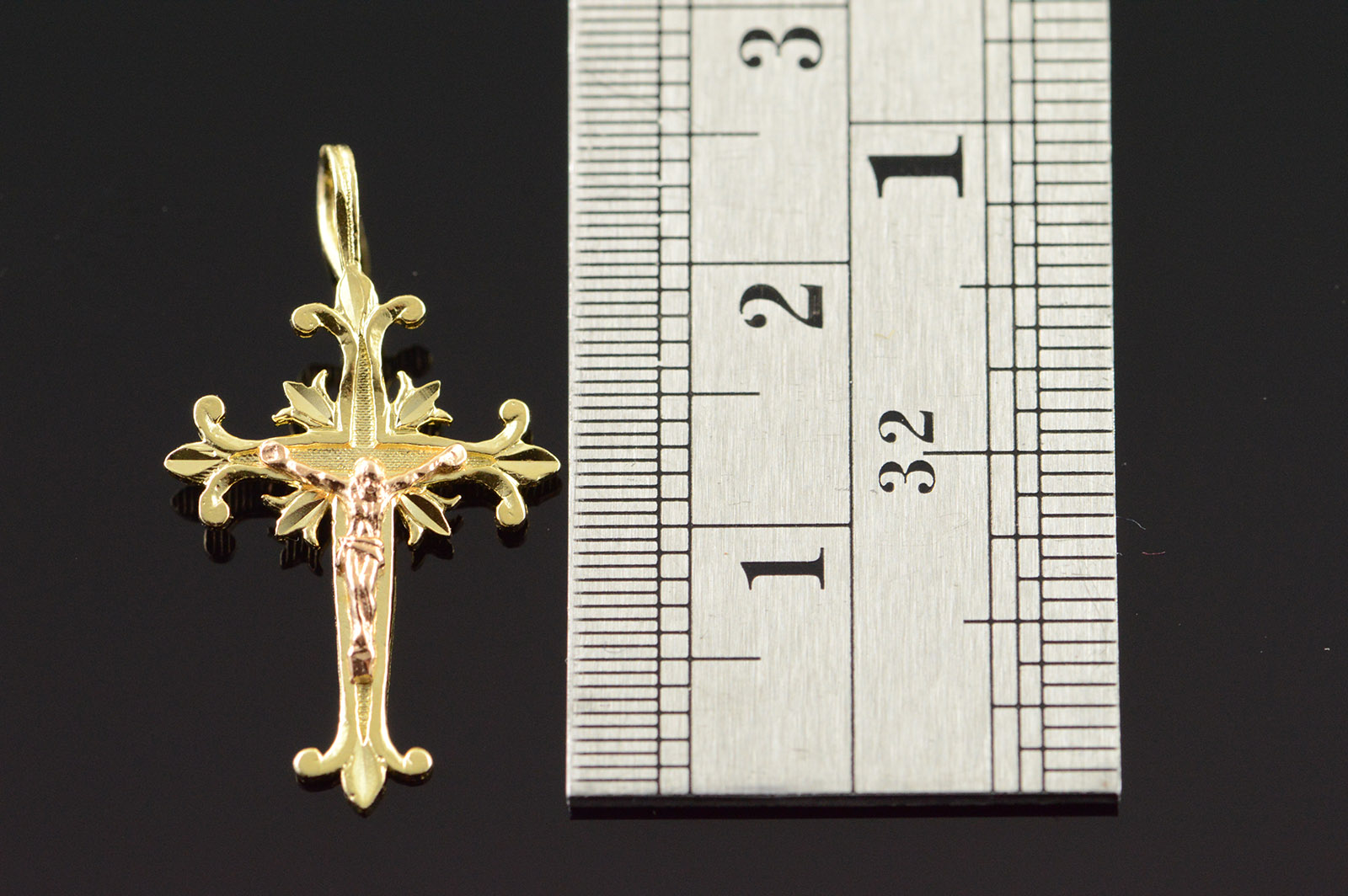 14K Fancy Crucifix Cross Jesus Christ Scroll Yellow Gold Charm/Pendant ...