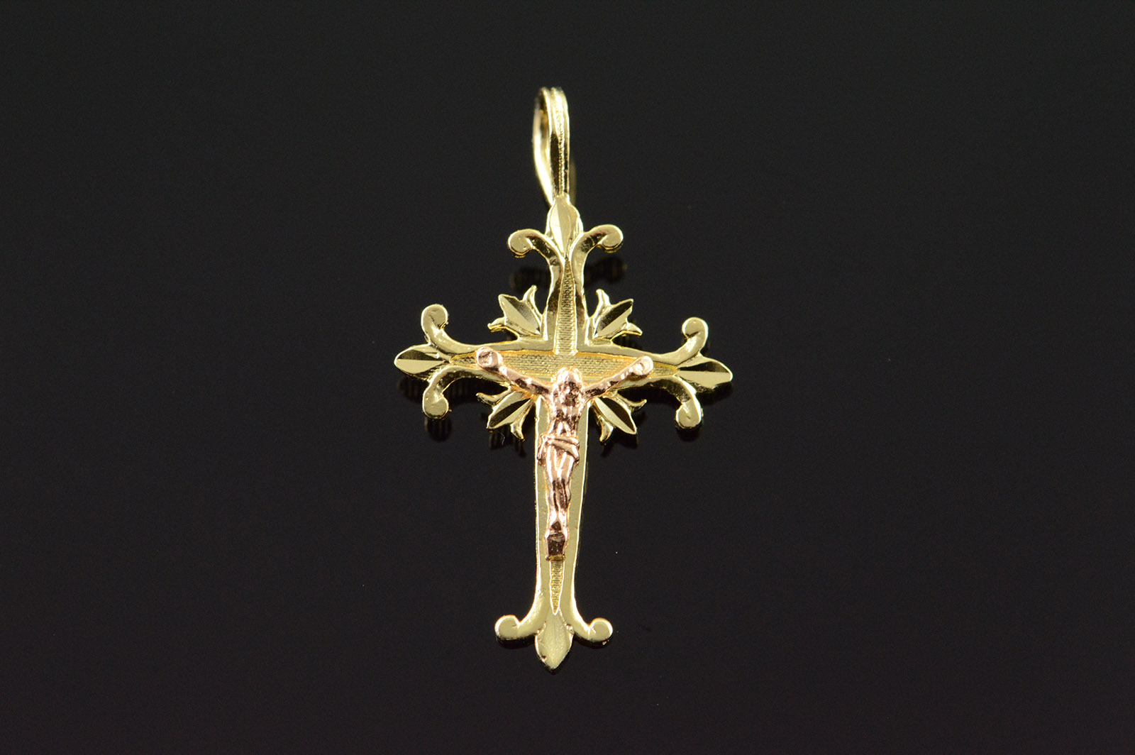 14K Fancy Crucifix Cross Jesus Christ Scroll Yellow Gold Charm/Pendant ...