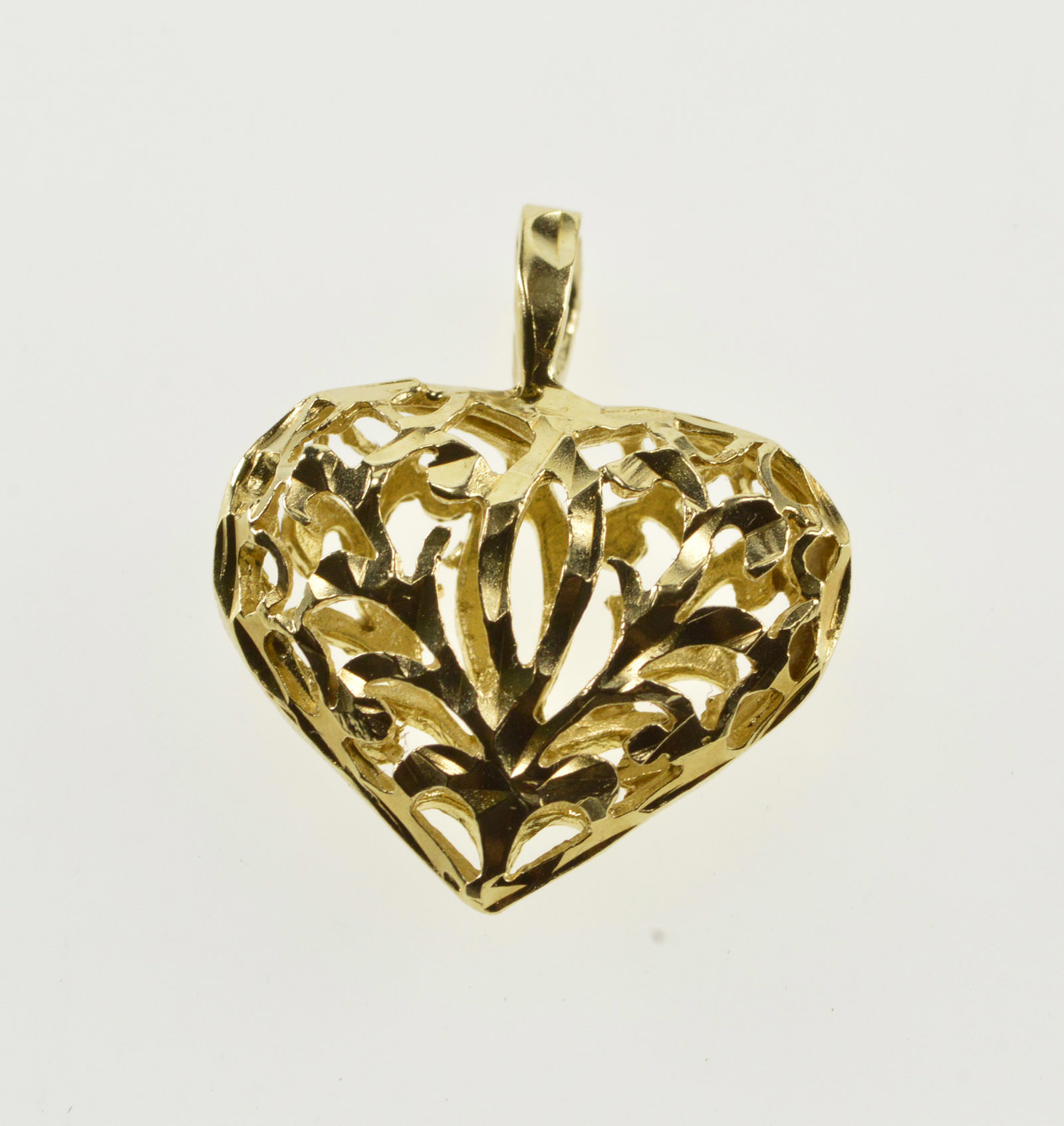14K Fancy Scroll Design Rounded Heart Puffy Yellow Gold Pendant ...