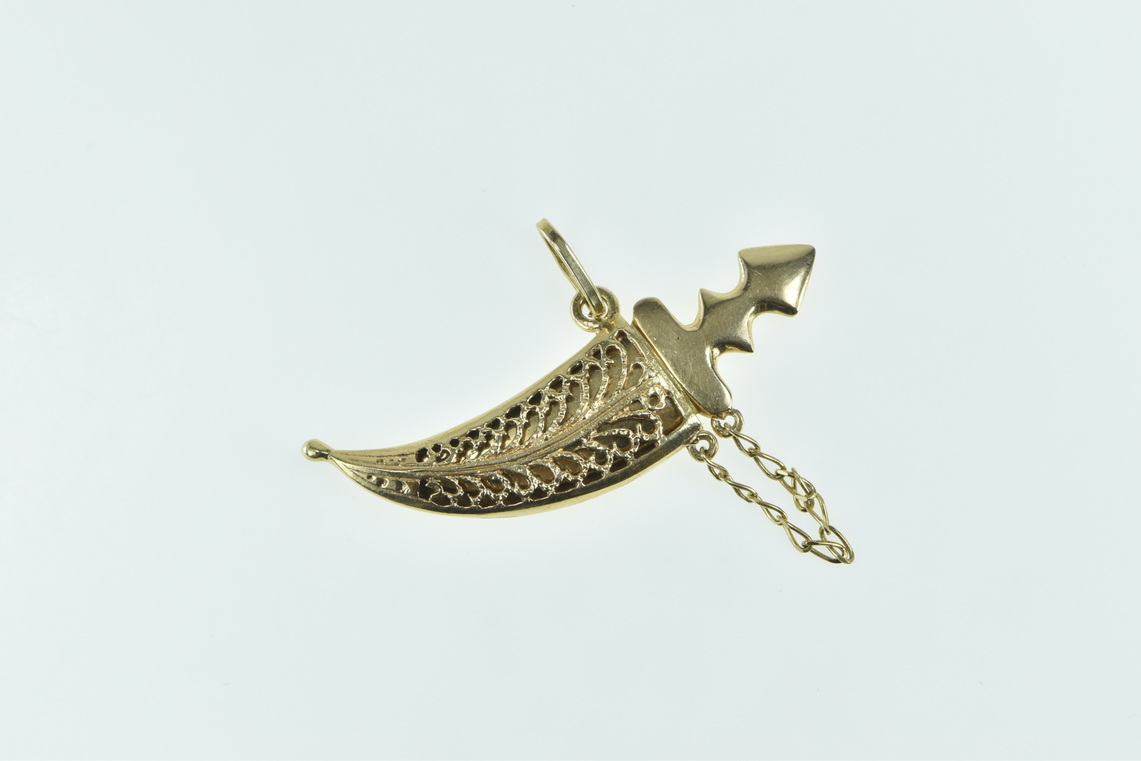 14K Filigree Decorative Dagger Sheath Articulated Yellow Gold Charm ...