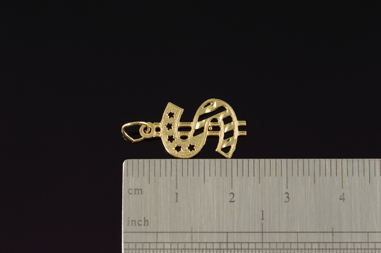 14K Filigree Dollar Sign Money Heart Stripes American Yellow Gold Charm ...