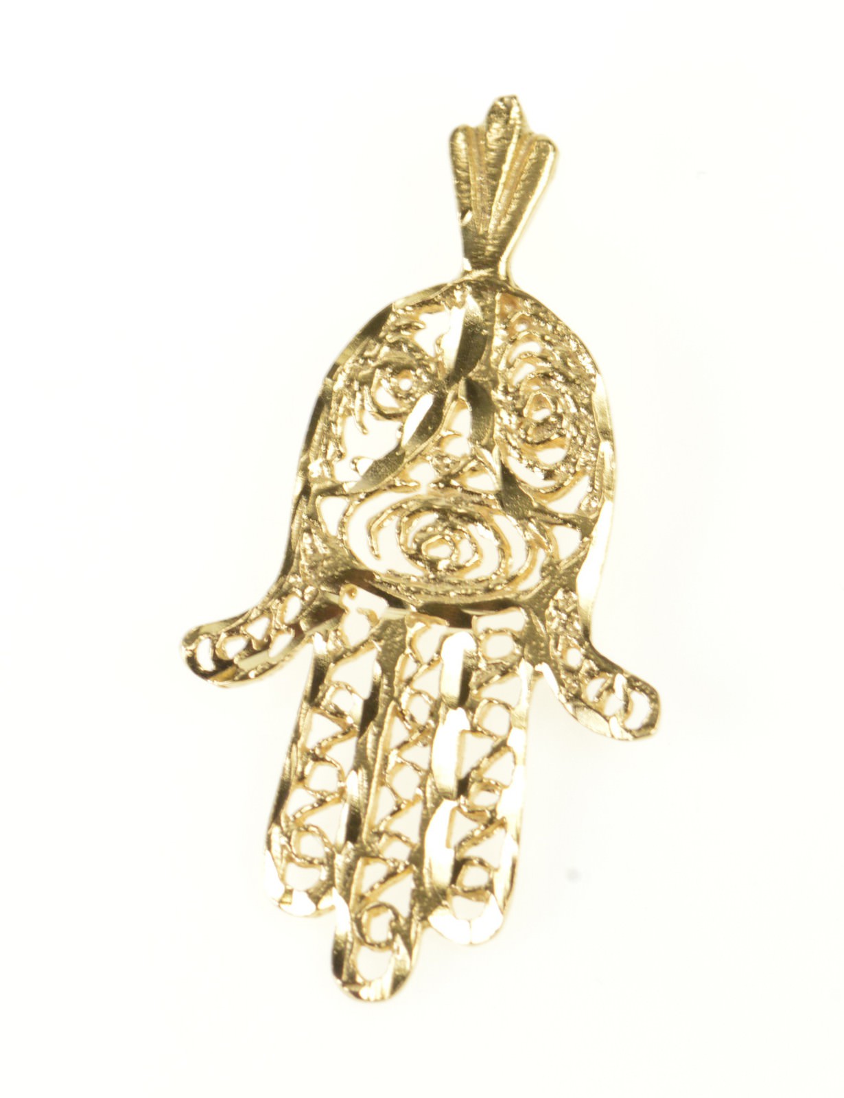 14K Filigree Hamsa Arabic Ancient Protection Symbol Yellow Gold Pendant ...