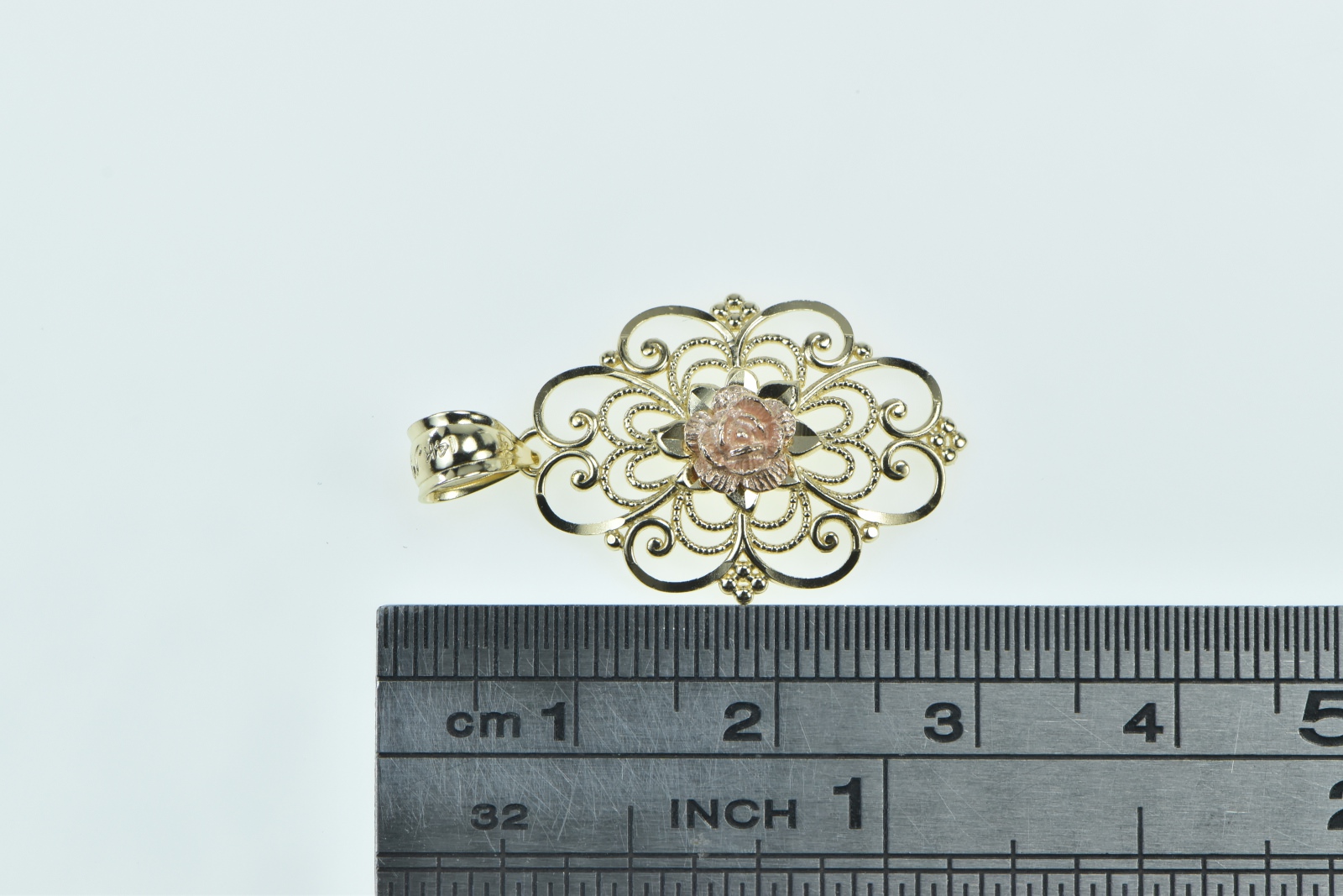 14K Filigree Rose Flower Ornate Vintage Statement Yellow Gold Pendant ...