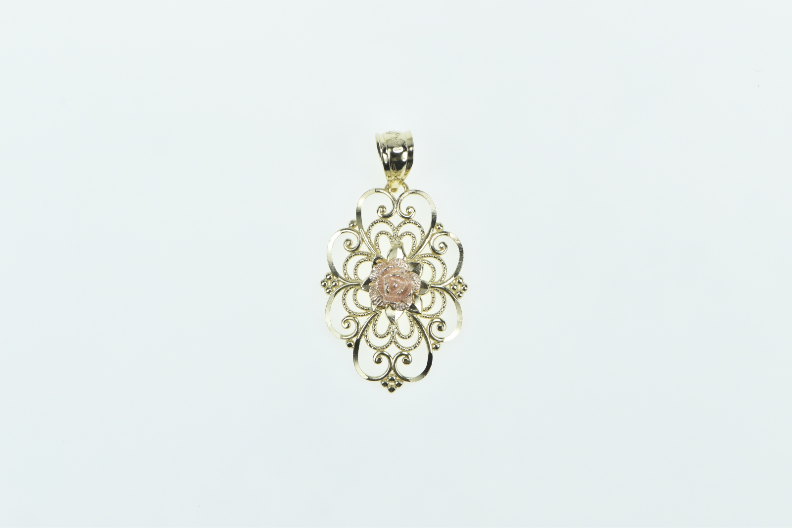 14K Filigree Rose Flower Ornate Vintage Statement Yellow Gold Pendant ...