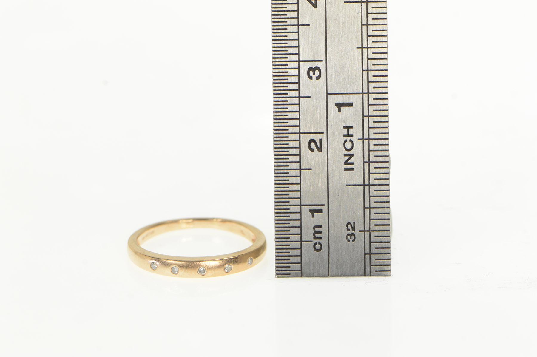 14K Flush Diamond Inset Simple Wedding Band Rose Gold Ring, Size 5.75 ...