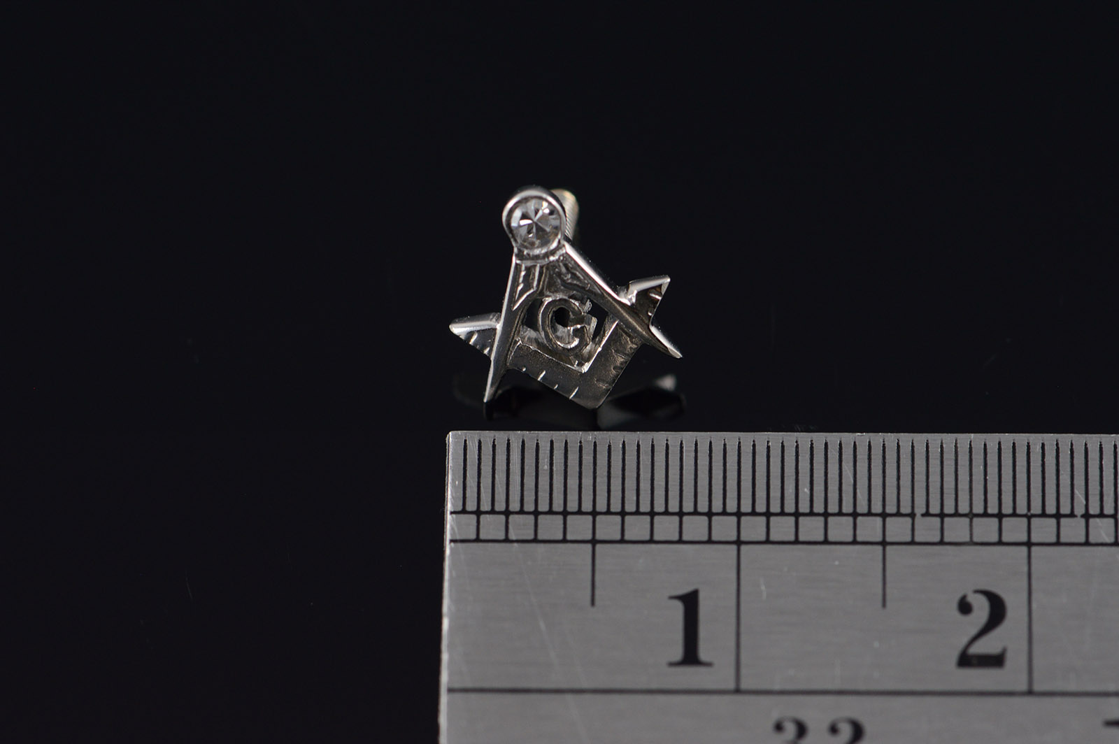 14K Genuine Diamond Vintage Mason Masonic Tie Tack Lapel White Gold Pin ...