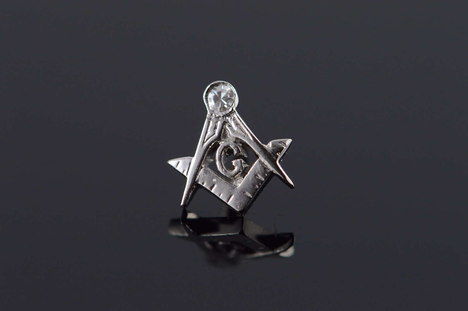 14K Genuine Diamond Vintage Mason Masonic Tie Tack Lapel White Gold Pin ...