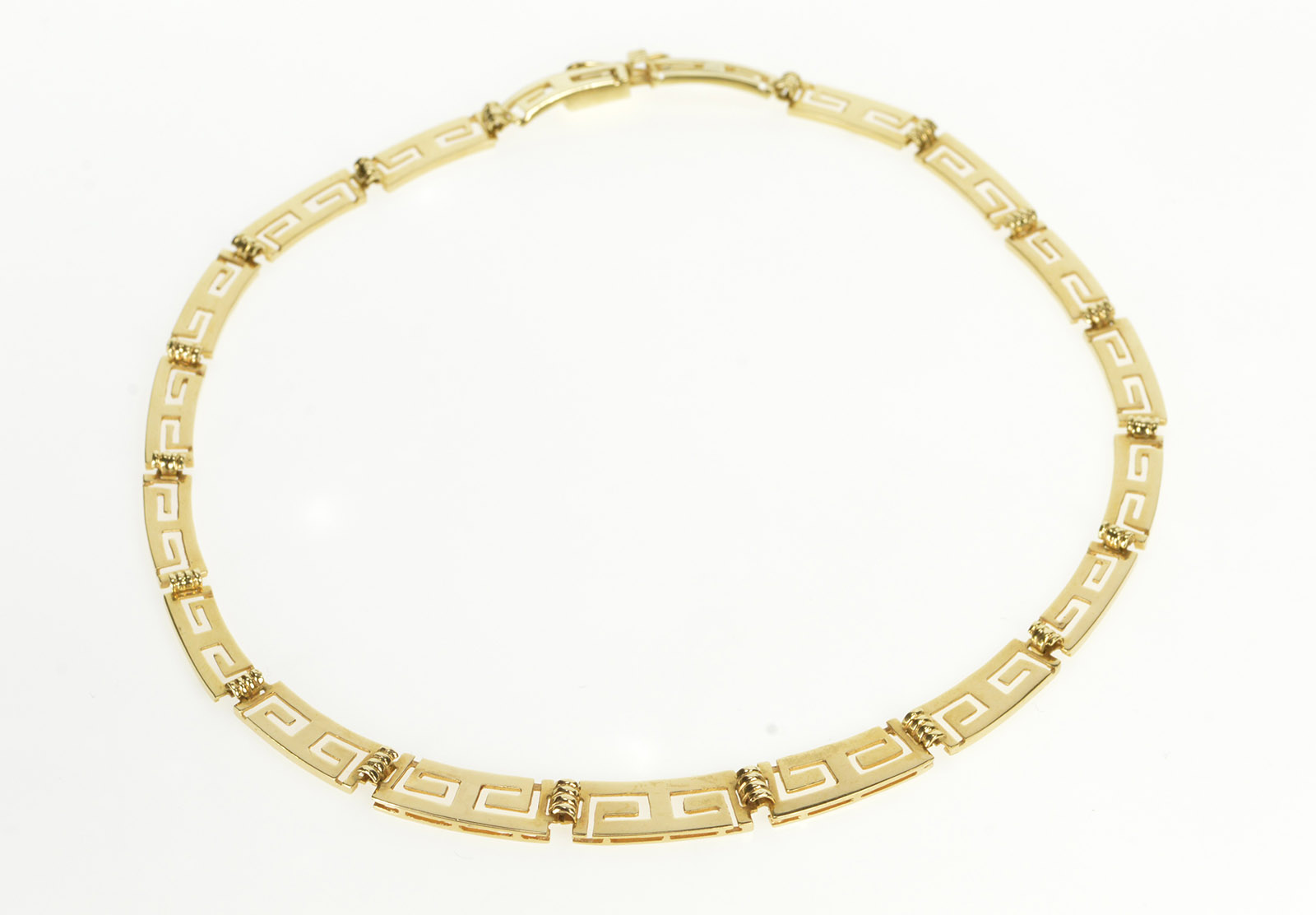 14K Greek Key Wave Pattern Curved Bar Link Bib Yellow Gold Necklace 15. ...