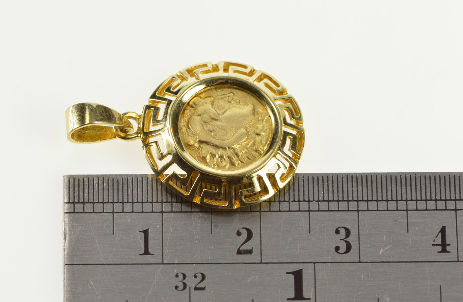 14K Greek Key Wave Soldier Warrior Token Coin Yellow Gold Charm/Pendant ...