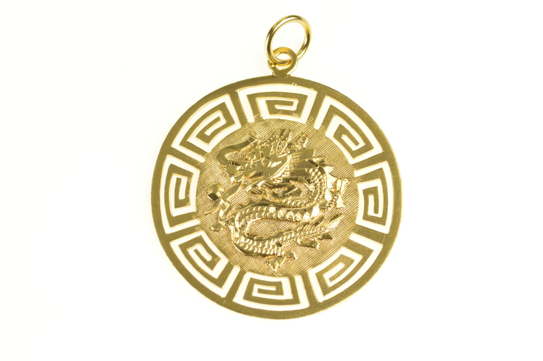 14K Happiness Chinese Character Dragon Medallion Yellow Gold Charm ...