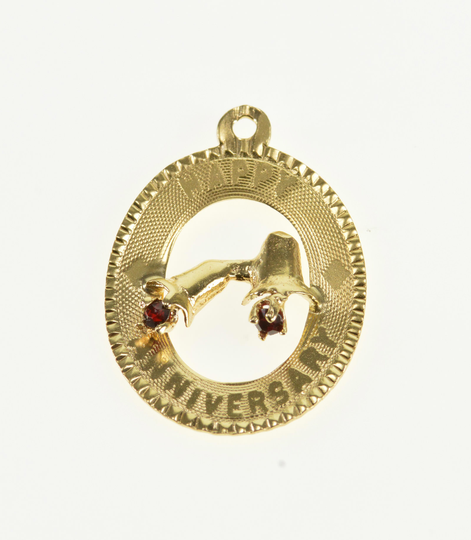 14K Happy Anniversary Garnet Wedding Bell Yellow Gold Charm/Pendant ...