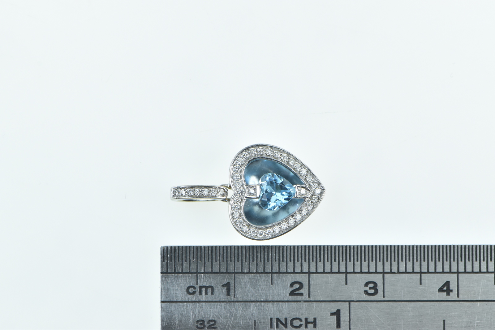 14K Heart Blue Topaz Diamond Halo Love Symbol White Gold Pendant ...