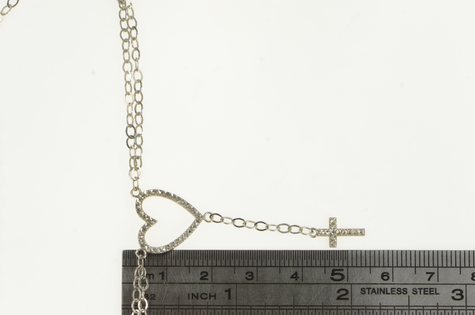 14K Heart Cross Drop Dangle Christian Chain White Gold Necklace 16.25 ...