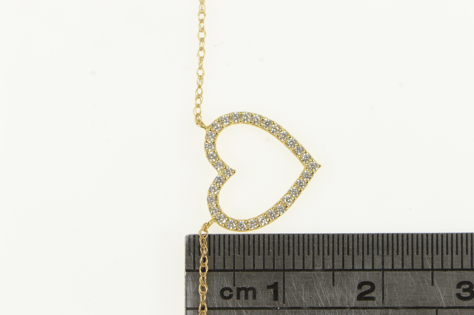 14K Heart Love Romantic Anniversary Chain CZ Yellow Gold Necklace 18 ...