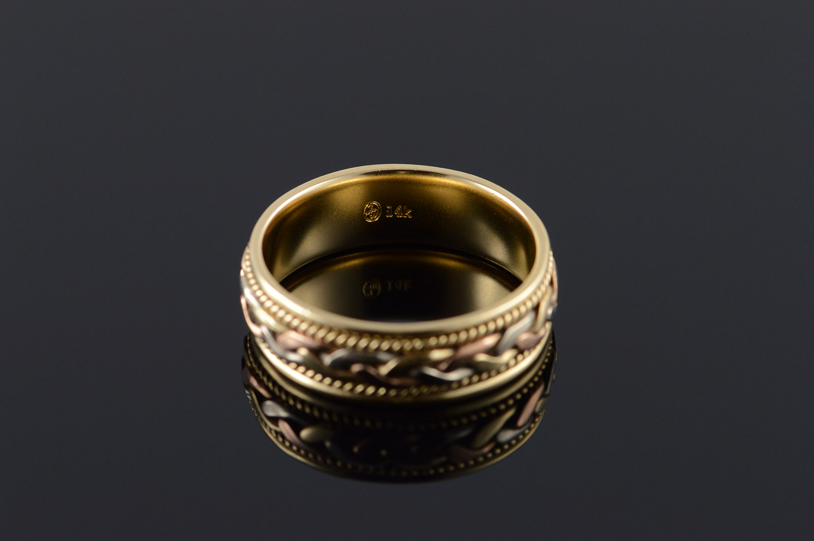 14K Heavy 7.1mm Woven Rope Tri Color Wedding Band Men's Yellow Gold ...