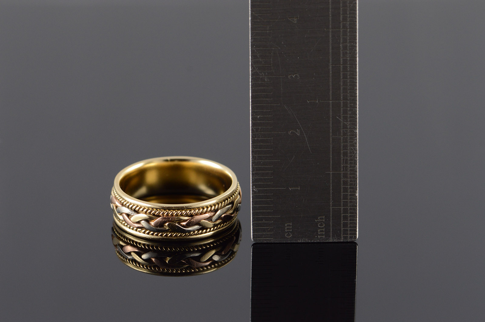 14K Heavy 7.1mm Woven Rope Tri Color Wedding Band Men's Yellow Gold ...