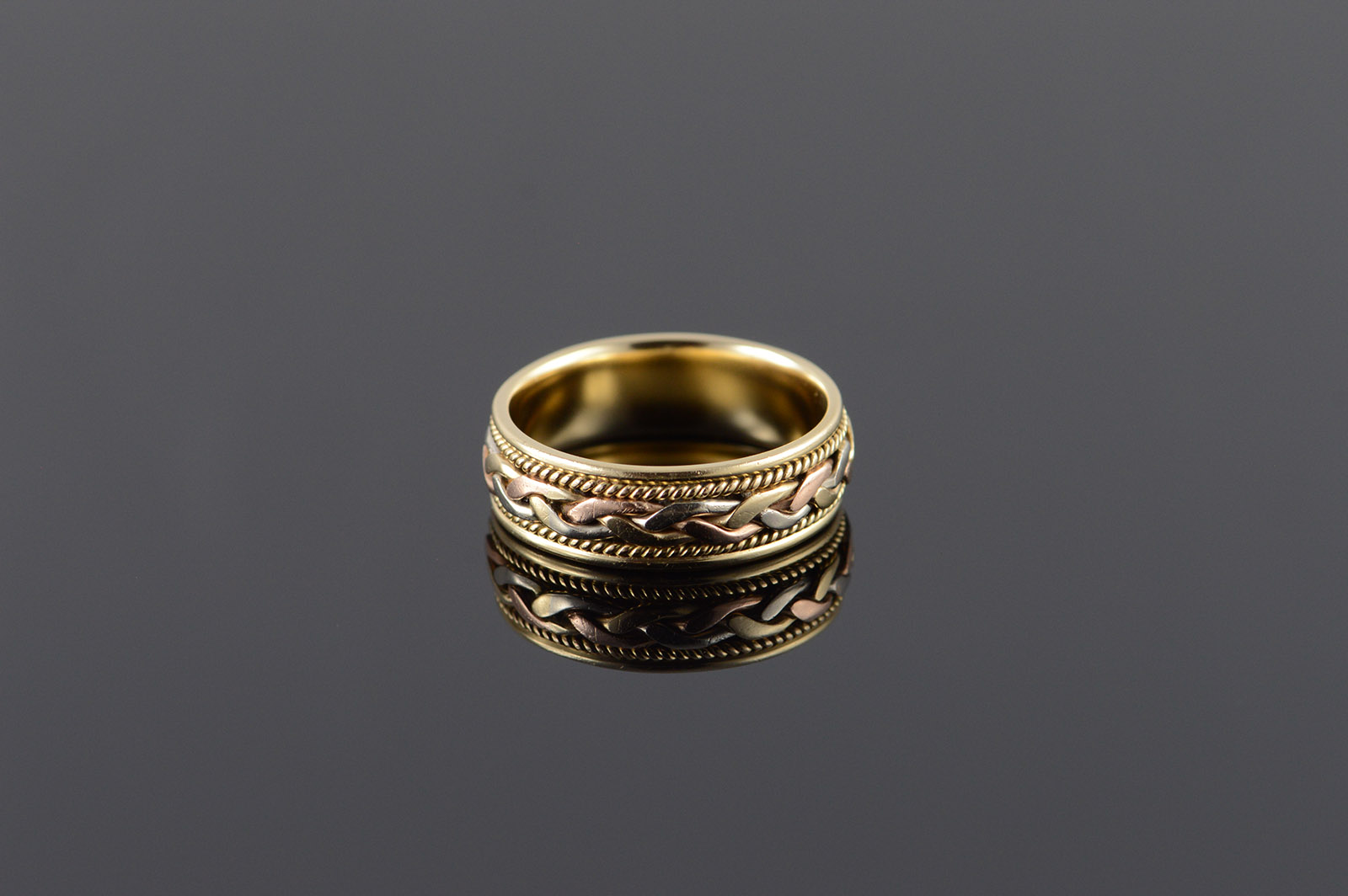 14K Heavy 7.1mm Woven Rope Tri Color Wedding Band Men's Yellow Gold ...