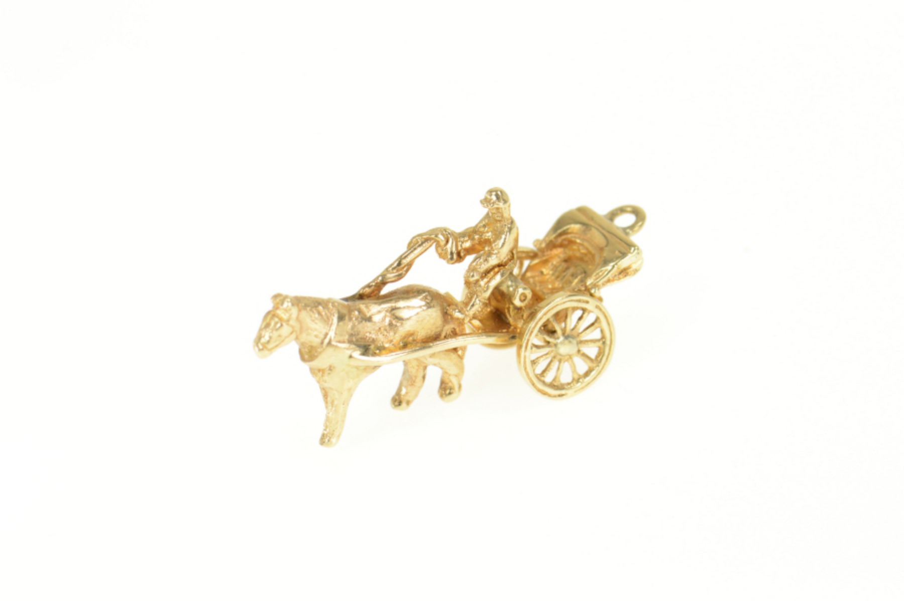 14K Horse Drawn Carriage 3D Articulated Chariot Yellow Gold Charm ...