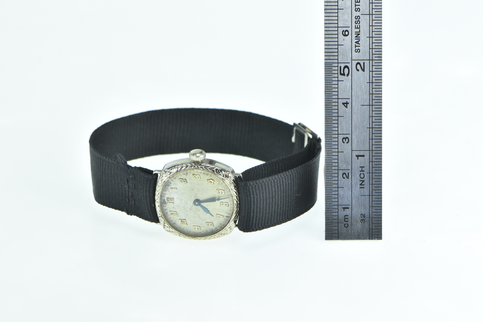 14k Lady Elgin Art Deco Black Ribbon Band Mechanical Watch - Women's ...