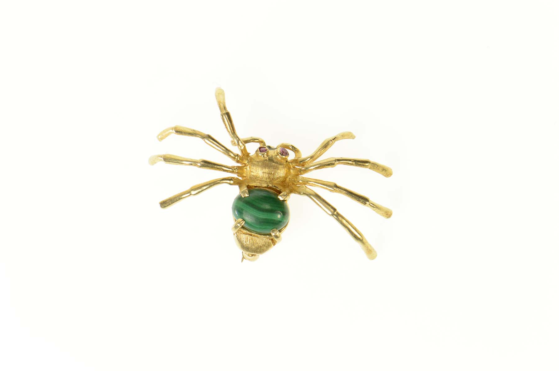 14K Malachite Ornate Retro Spider Yellow Gold Pin/Brooch | Property Room