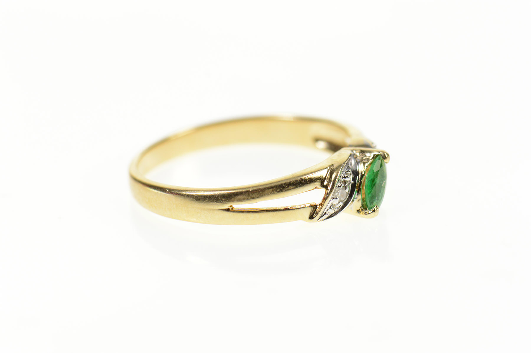 14K Marquise Emerald Diamond Accent Classic Yellow Gold Ring, Size 6.25 ...