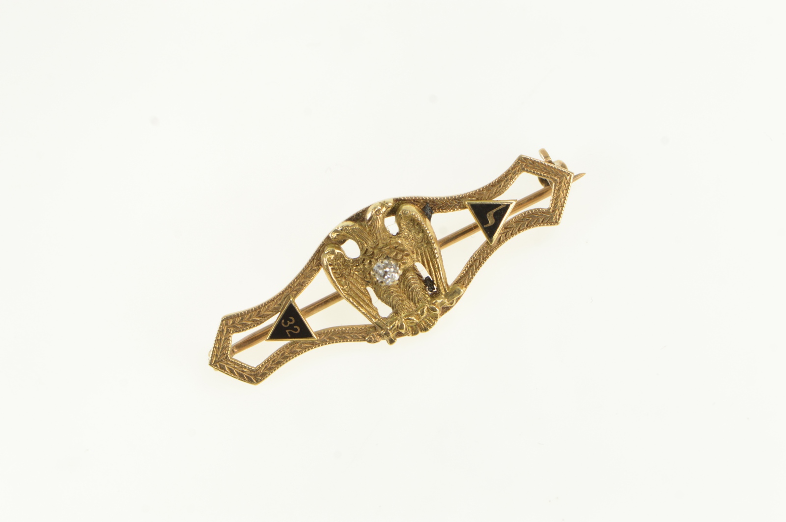 14K Masonic Diamond Eagle Yod 32nd Degree Yellow Gold Pin/Brooch ...