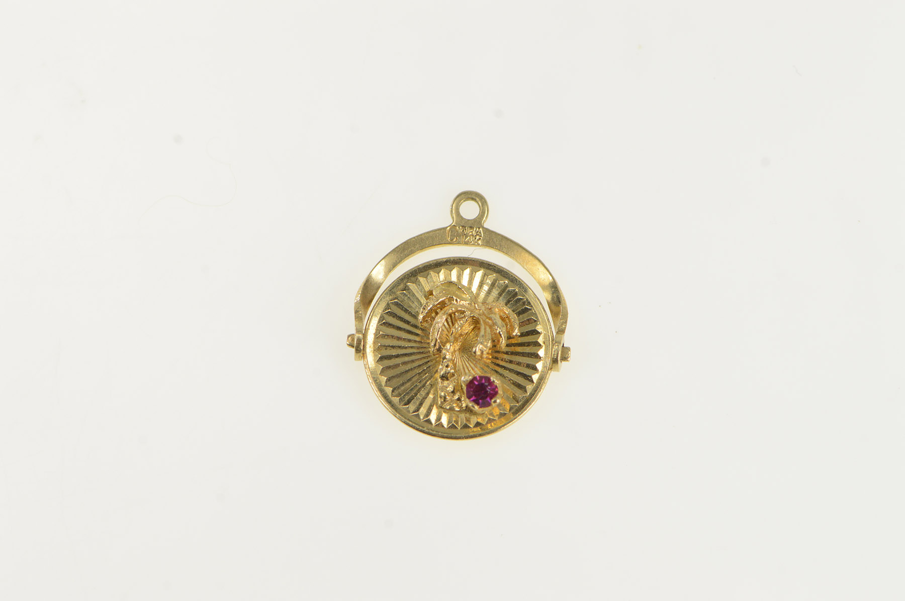 14K Nassau Bahamas Palm Tree Syn. Ruby Yellow Gold Charm/Pendant ...