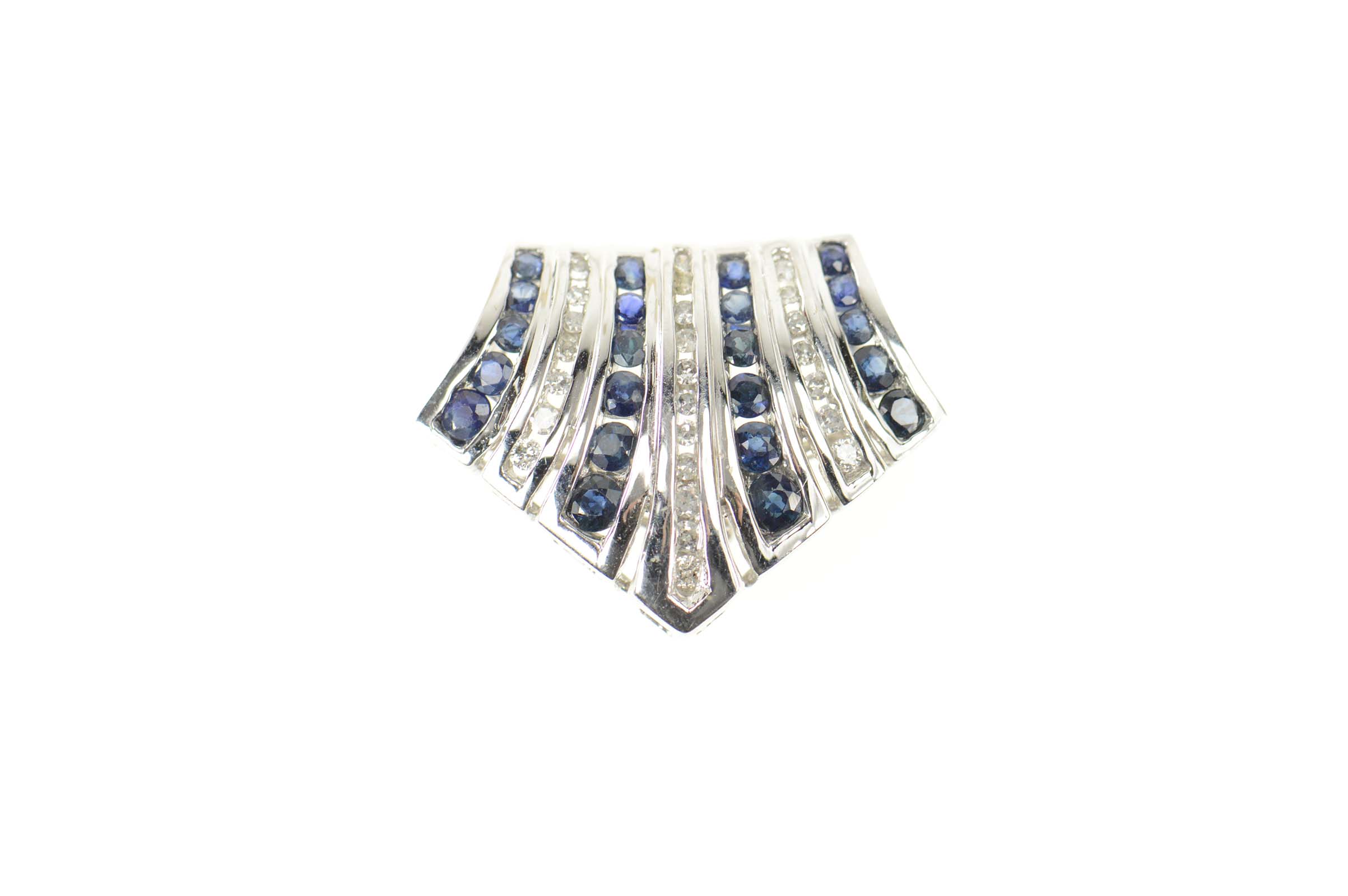 14K Natural Sapphire Diamond Striped Slide White Gold Pendant ...
