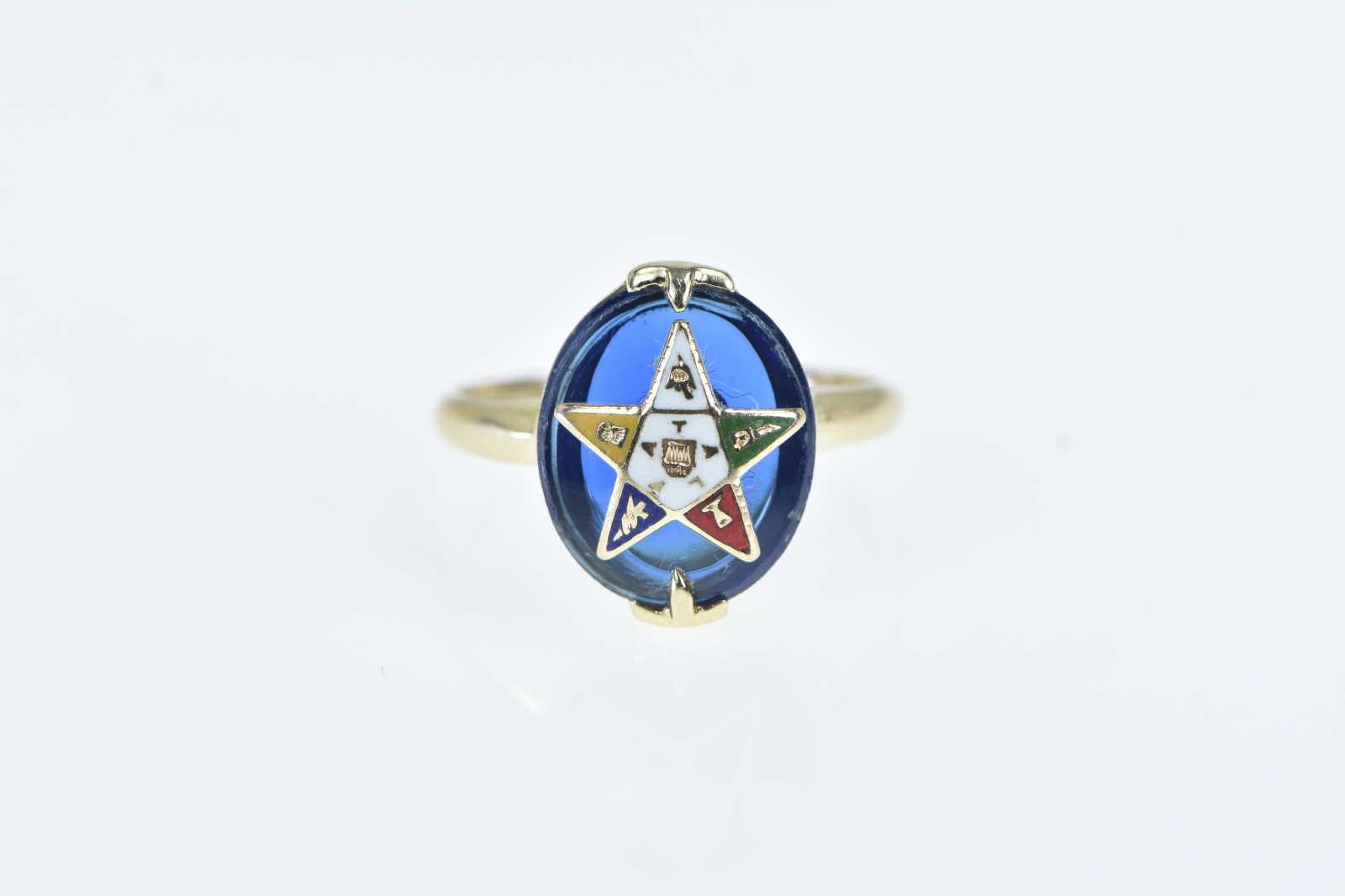14K Order of the Eastern Star Enamel Blue Spinel Yellow Gold Ring, Size ...