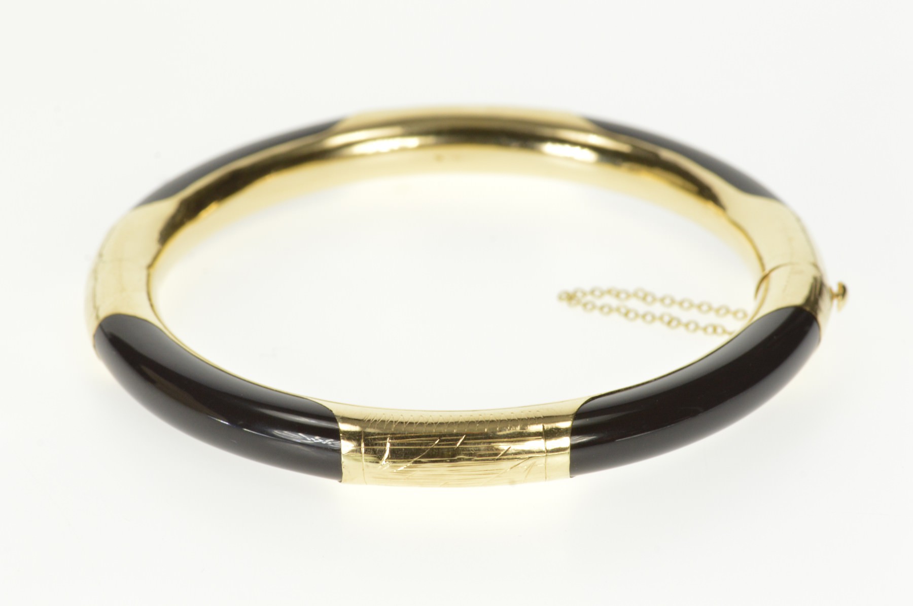 14K Ornate Black Onyx Etched Retro Bangle Yellow Gold Bracelet 7.5 ...