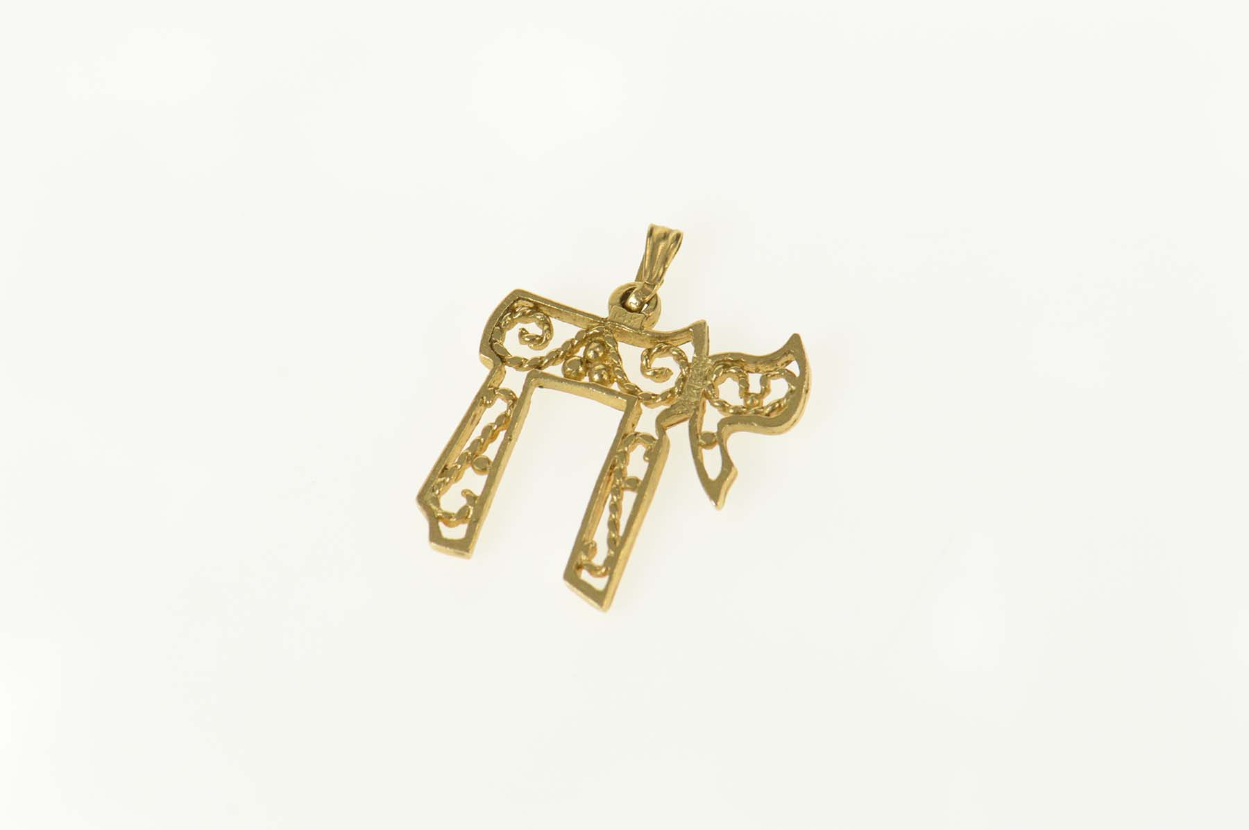 14K Ornate Filigree Chai Hebrew Jewish Symbol Yellow Gold Charm/Pendant ...