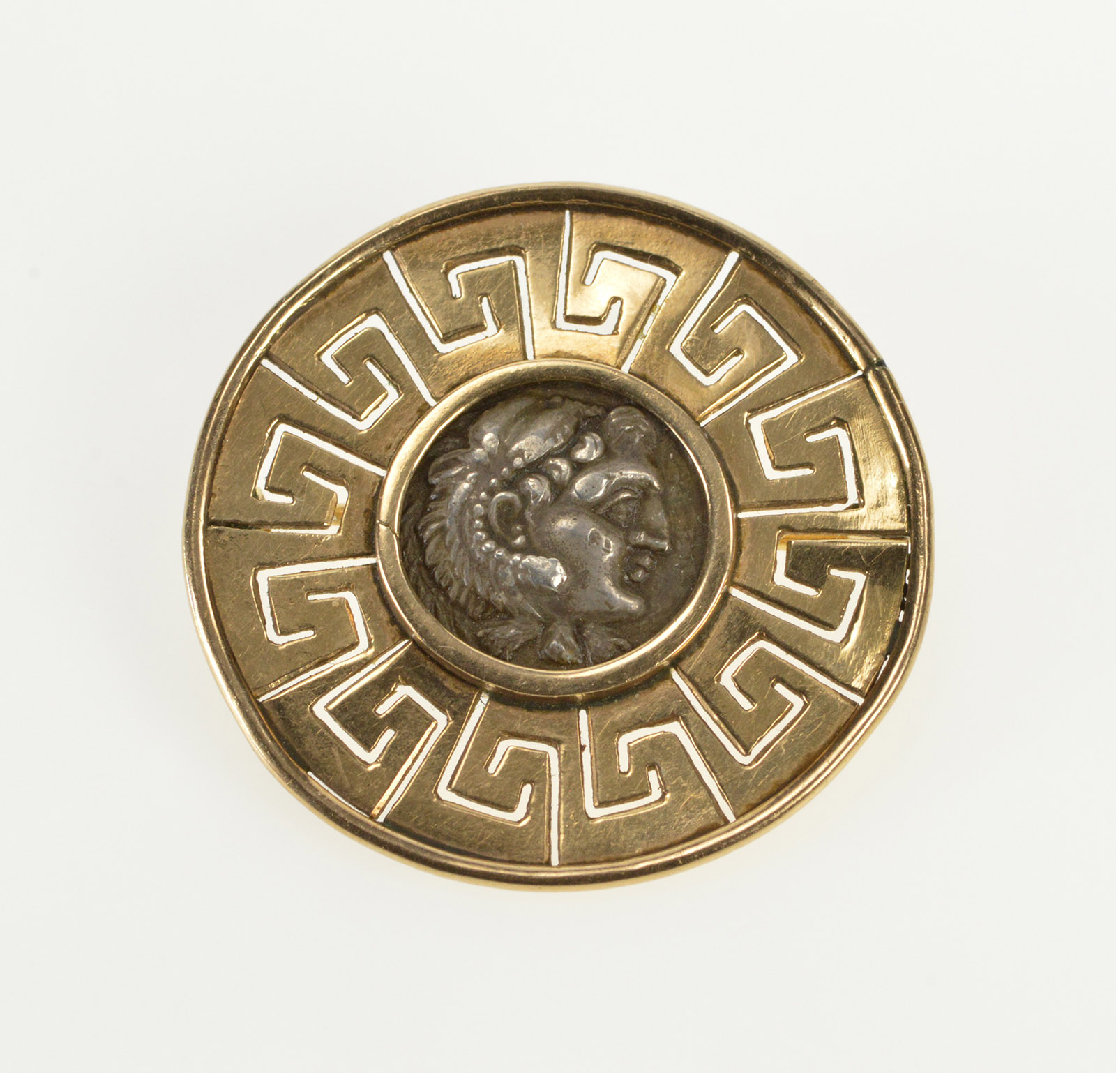 14K Ornate Greek Coin Wave Key Pattern Trim Yellow Gold Pin/Brooch ...