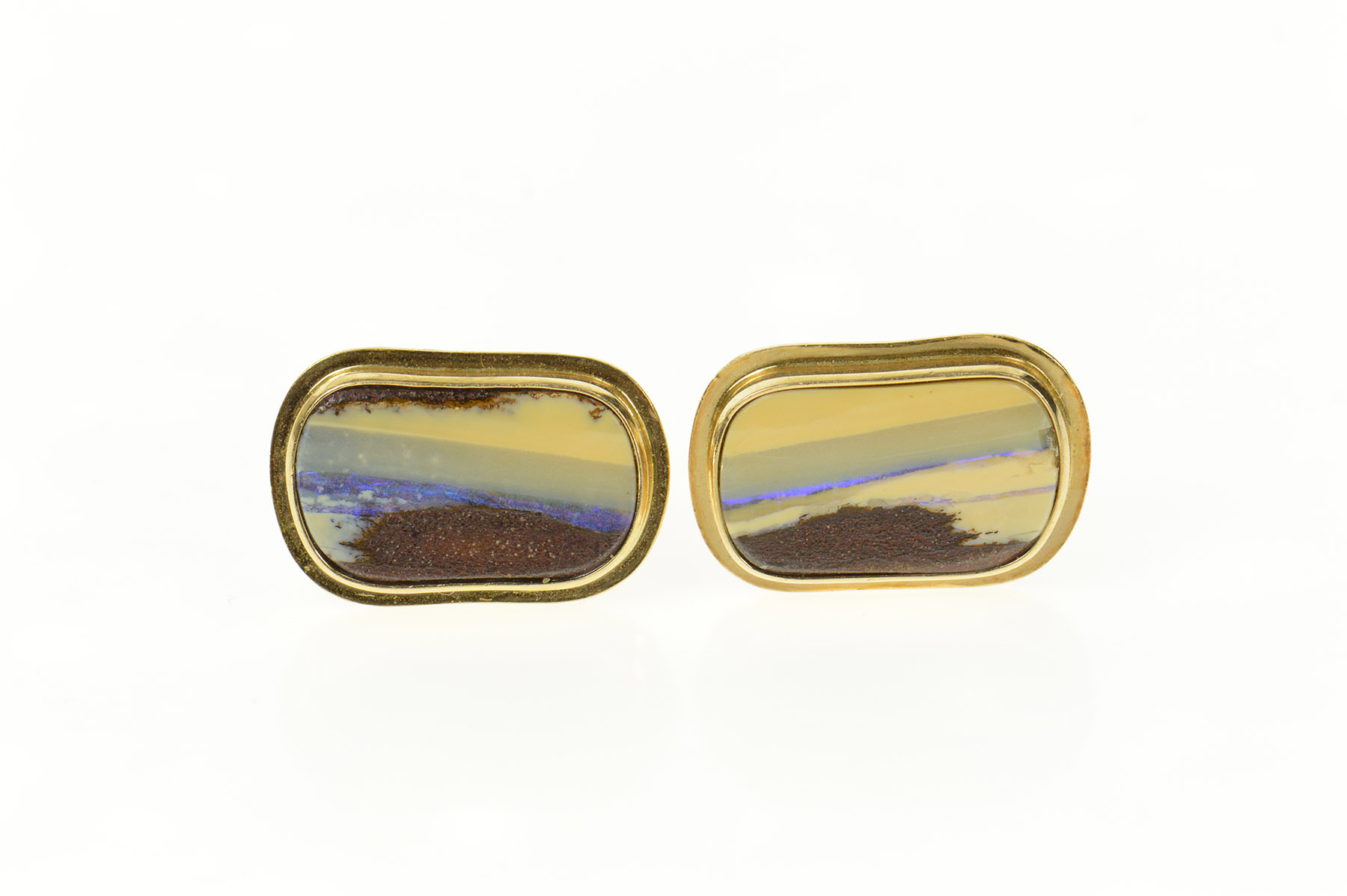 14K Ornate Natural Raw Opal Inset Yellow Gold Cuff Links | Property Room