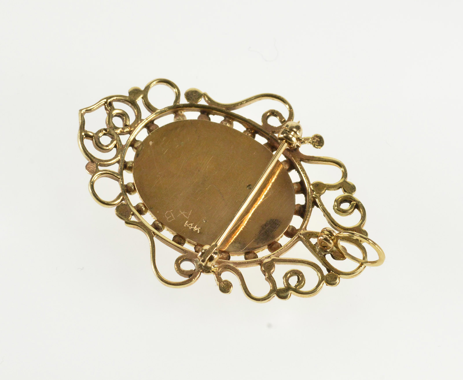 14K Ornate Painted Lady Oval Scroll Design Fancy Yellow Gold Pendant ...