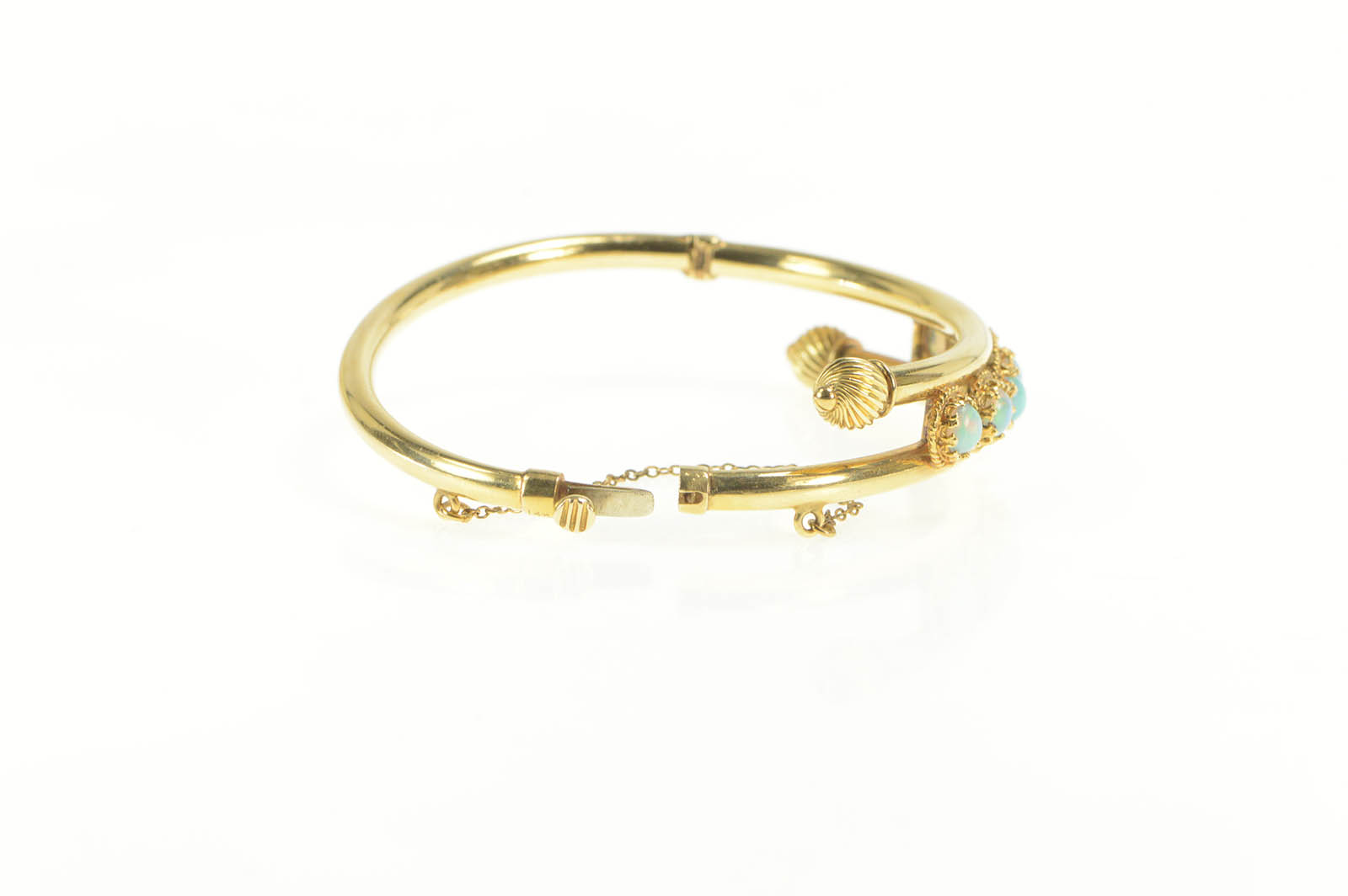 14K Ornate Syn. Opal Statement Bypass Yellow Gold Bracelet 6.25 ...