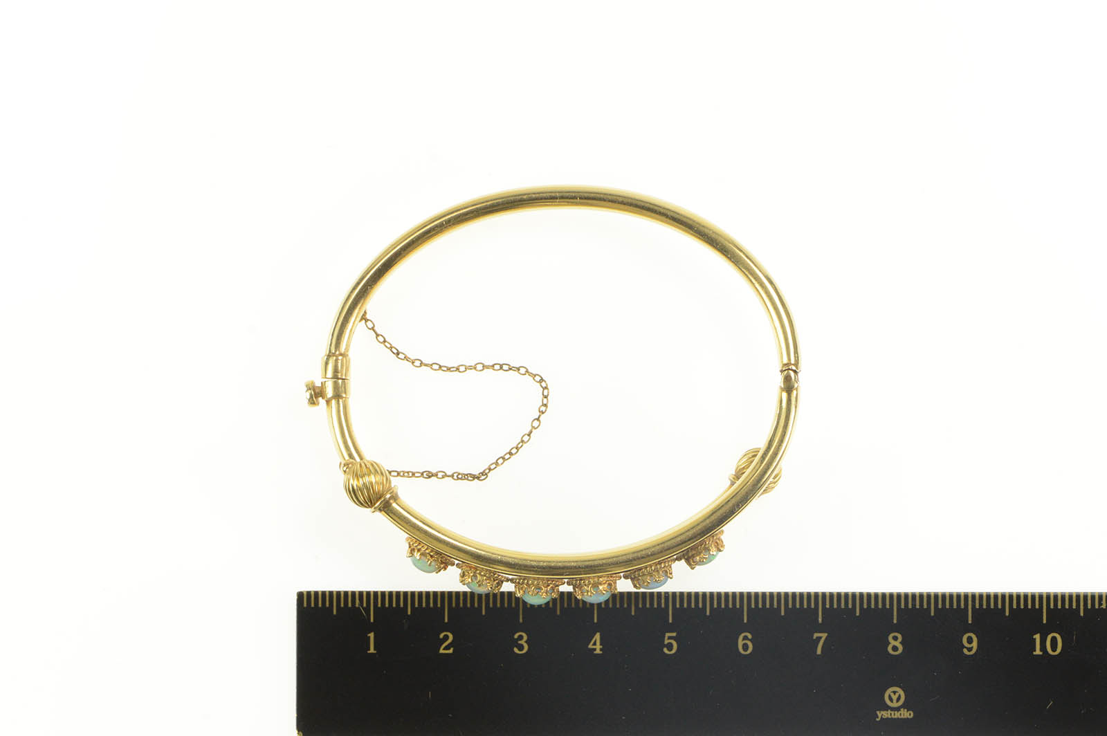 14K Ornate Syn. Opal Statement Bypass Yellow Gold Bracelet 6.25 ...