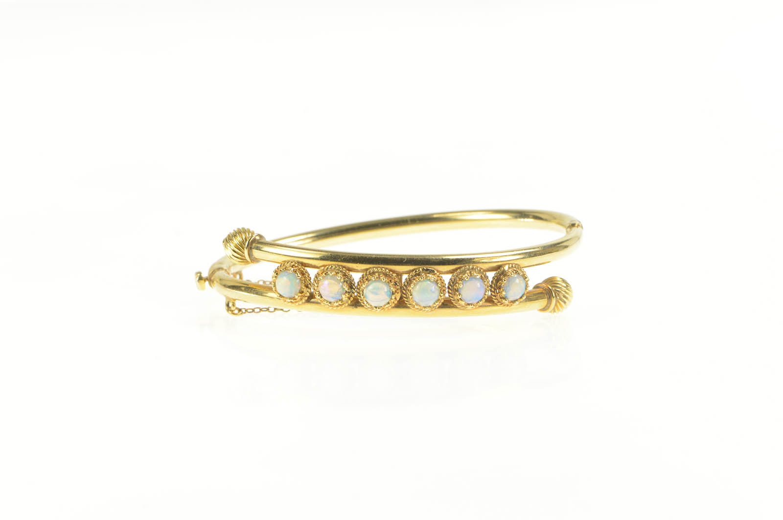 14K Ornate Syn. Opal Statement Bypass Yellow Gold Bracelet 6.25 ...