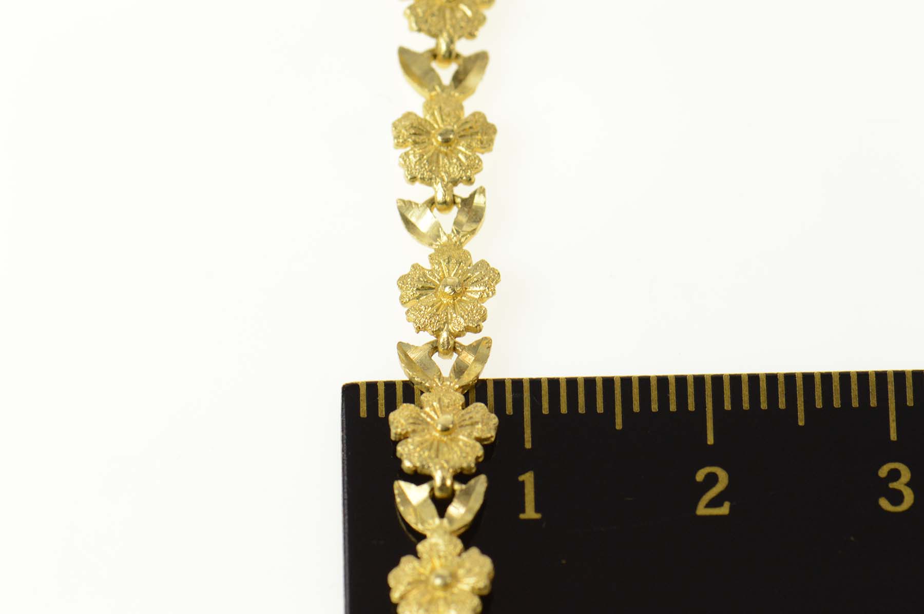 14K Ornate Textured Flower Daisy Chain Link Yellow Gold Bracelet 7 ...