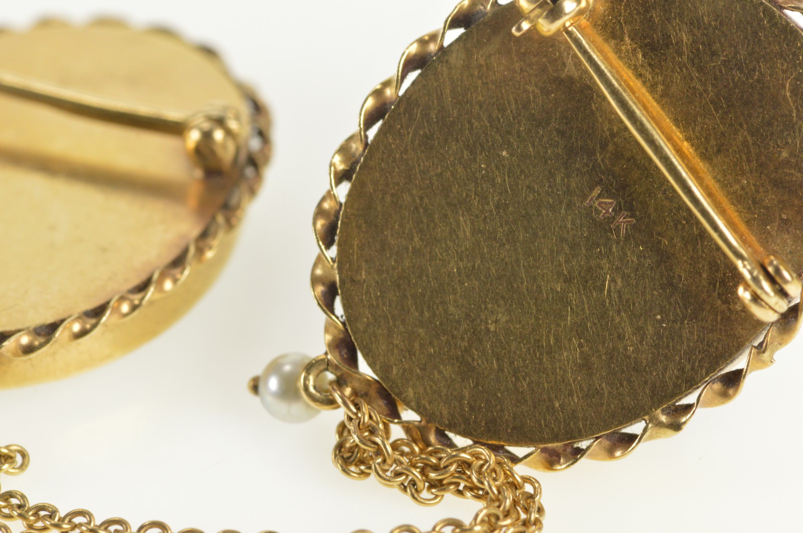 14K Ornate Victorian Painted Lady Portrait Chain Yellow Gold Pin/Brooch ...