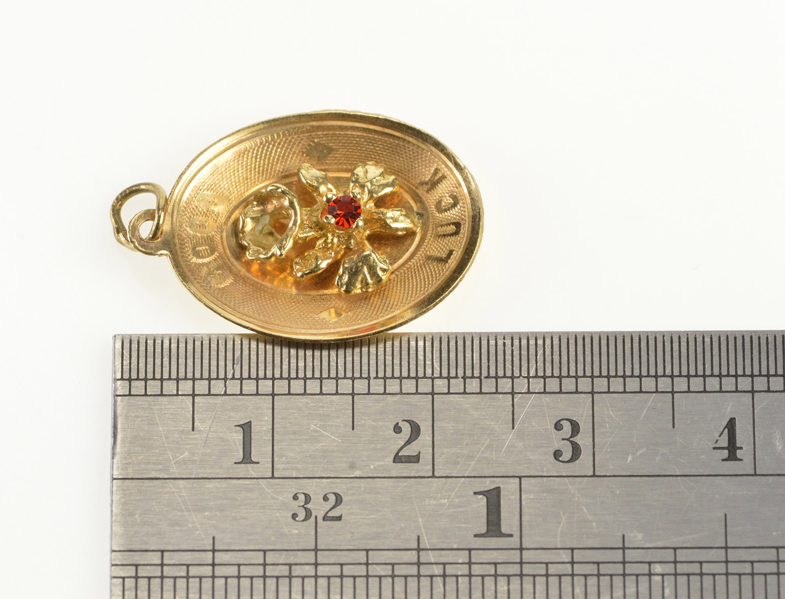 14K Oval Good Luck Sim. Ruby Flower Design Yellow Gold Charm/Pendant ...