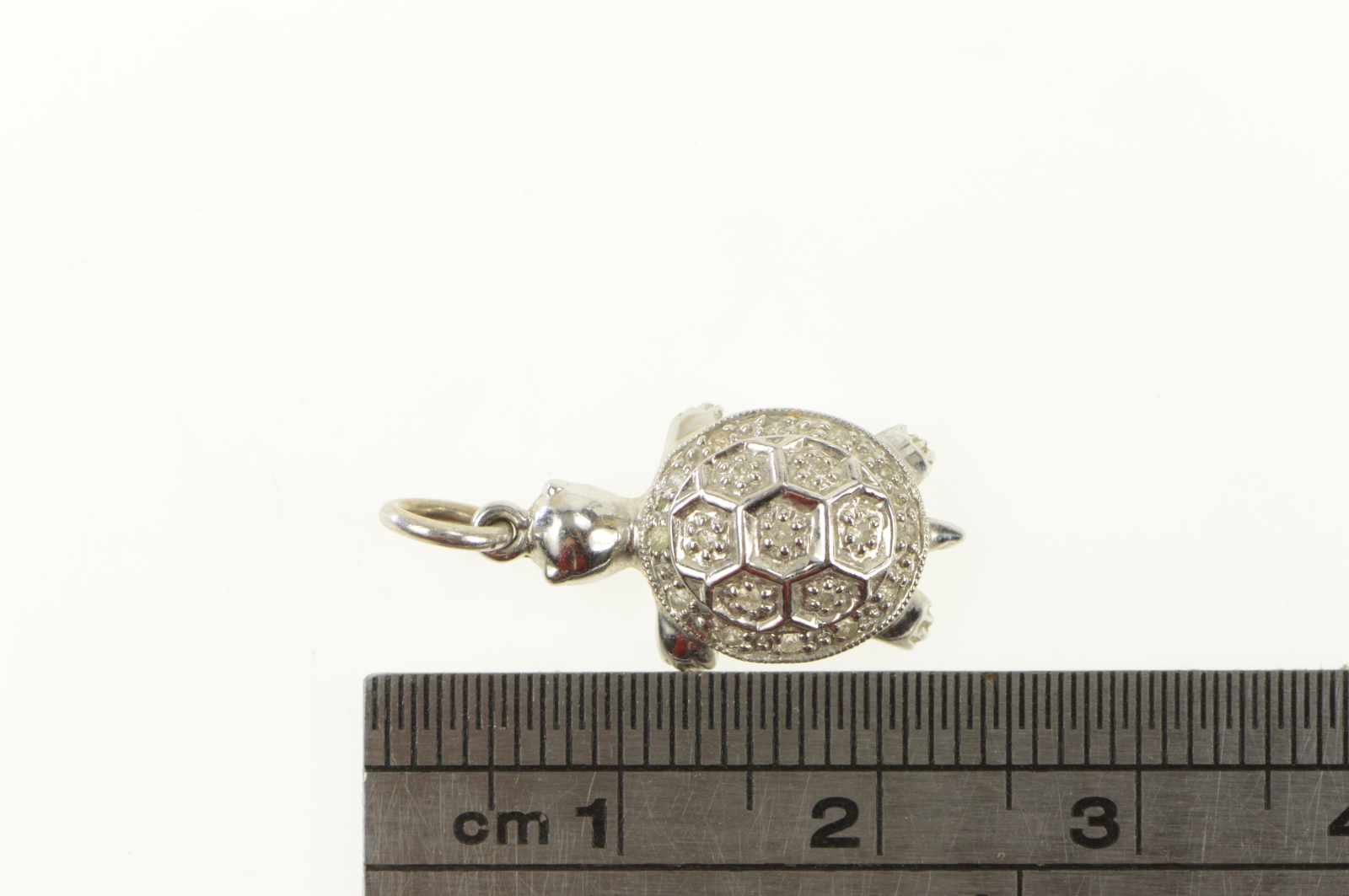 14K Pave Diamond Inset Turtle Tortoise White Gold Charm/Pendant ...