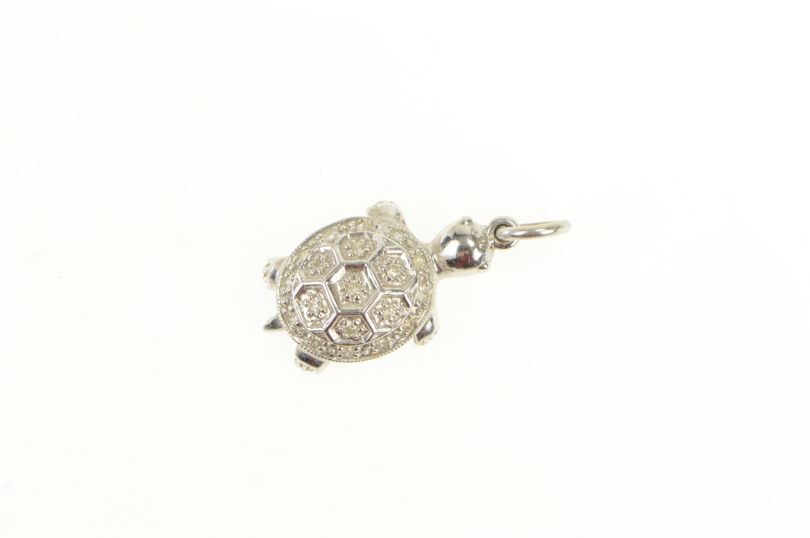 14K Pave Diamond Inset Turtle Tortoise White Gold Charm/Pendant ...