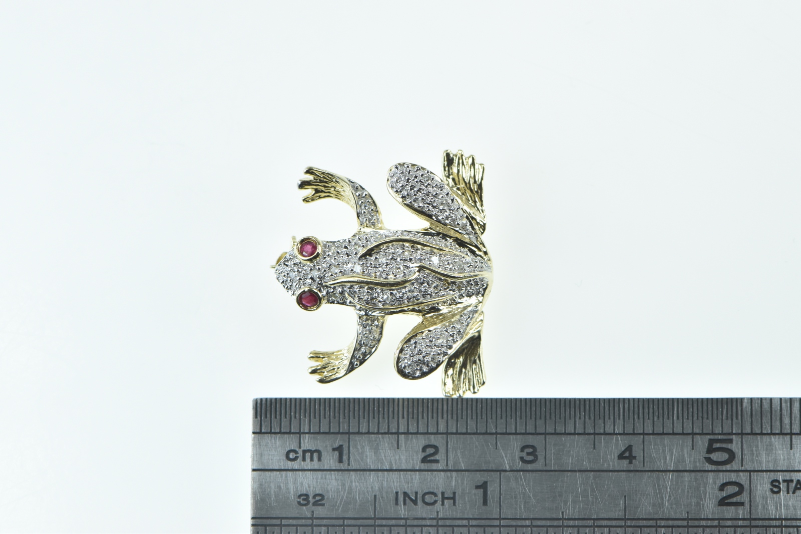 14K Pave Diamond Ruby Tree Frog Statement Yellow Gold Pin/Brooch ...