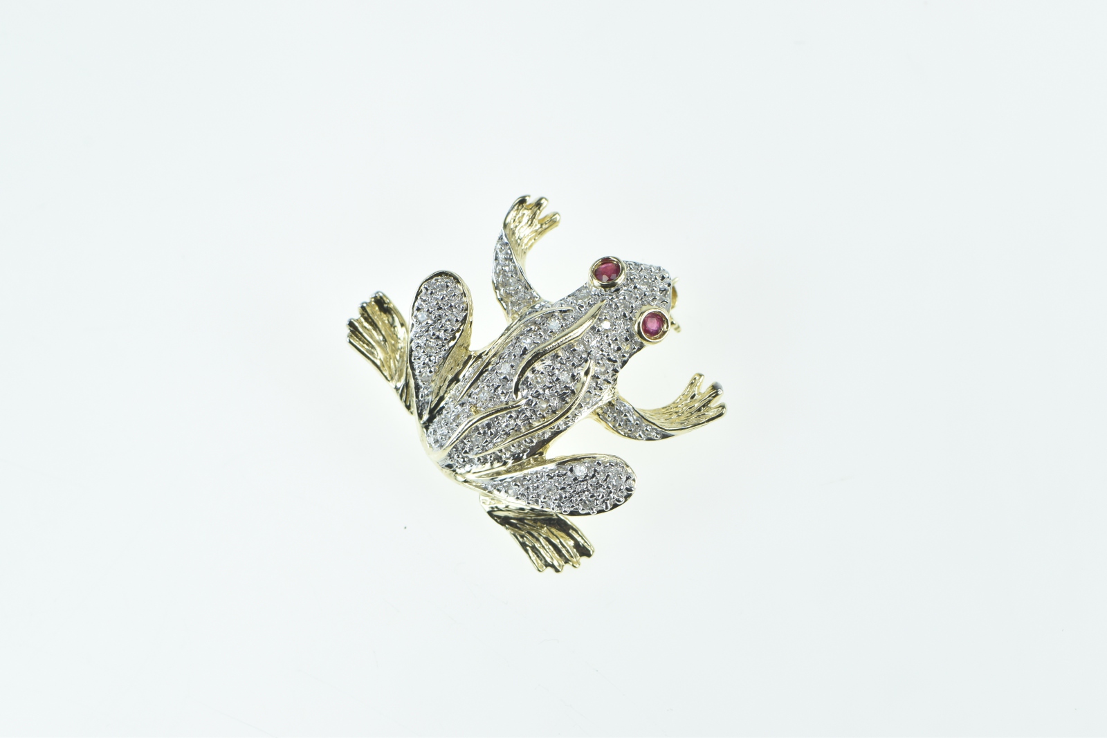 14K Pave Diamond Ruby Tree Frog Statement Yellow Gold Pin/Brooch ...