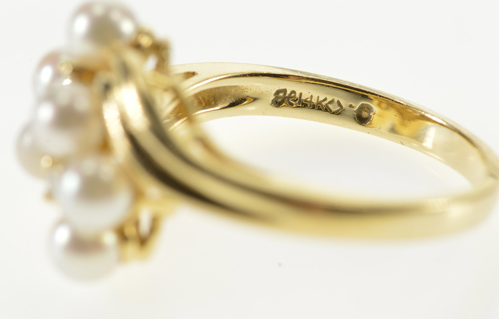 14K Pearl Cluster Diamond Inset Accent Wavy Bypass Yellow Gold Ring ...