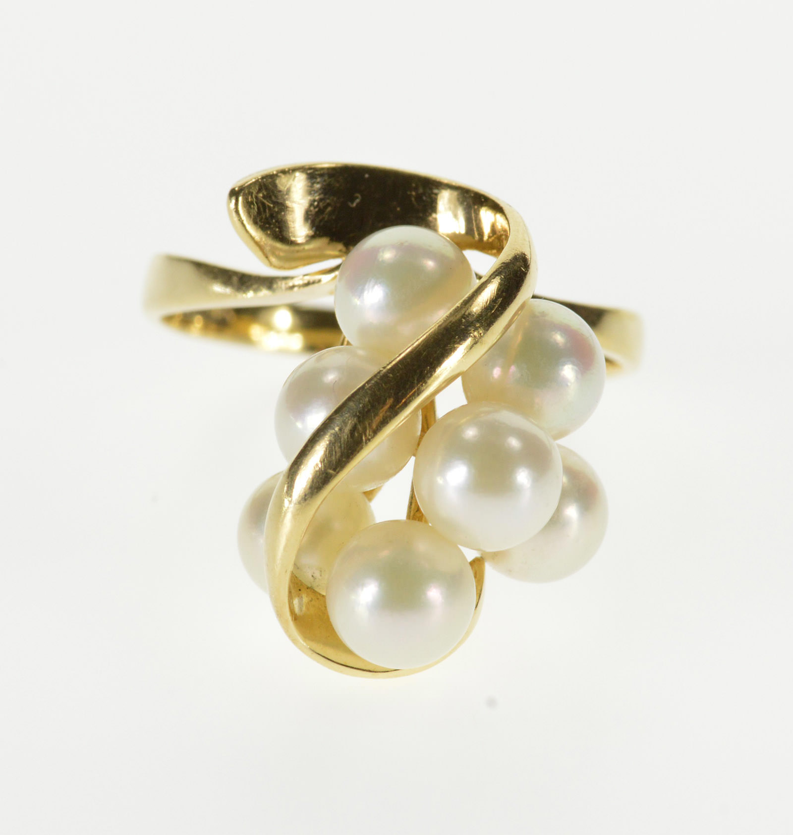 14K Pearl Cluster Wavy Overlay Cocktail Yellow Gold Ring, Size 9 ...