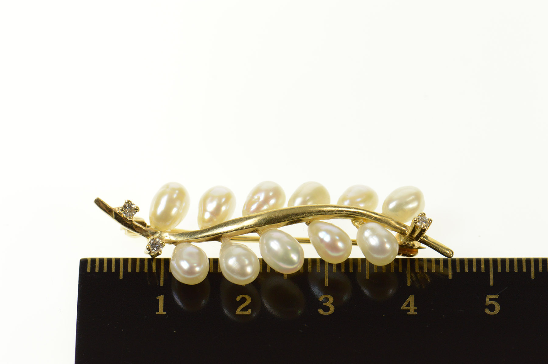14K Pearl Diamond Accent Vine Fern Statement Yellow Gold Pin/Brooch ...