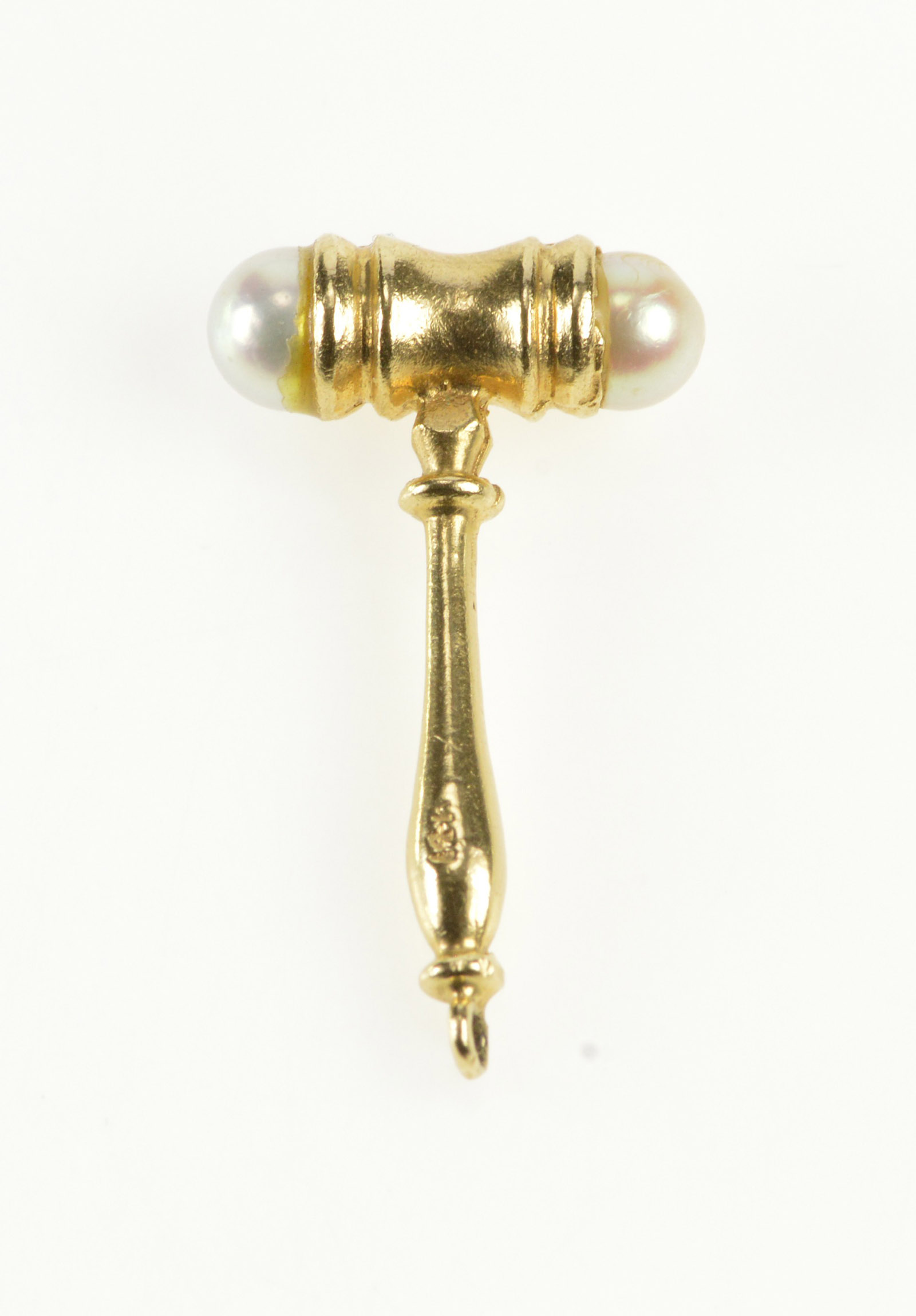 14K Pearl Inset 3D Gavel Judge Justice Symbol Yellow Gold Charm/Pendant ...
