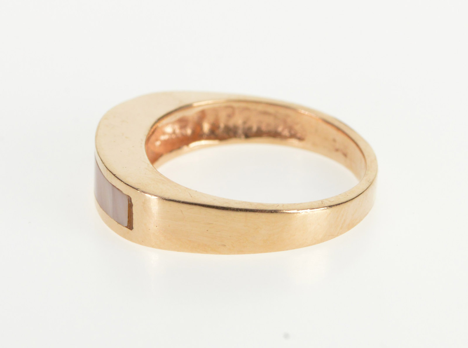 14K Pink Mother of Pearl Inlay Wedding Band Yellow Gold Ring, Size 4 ...