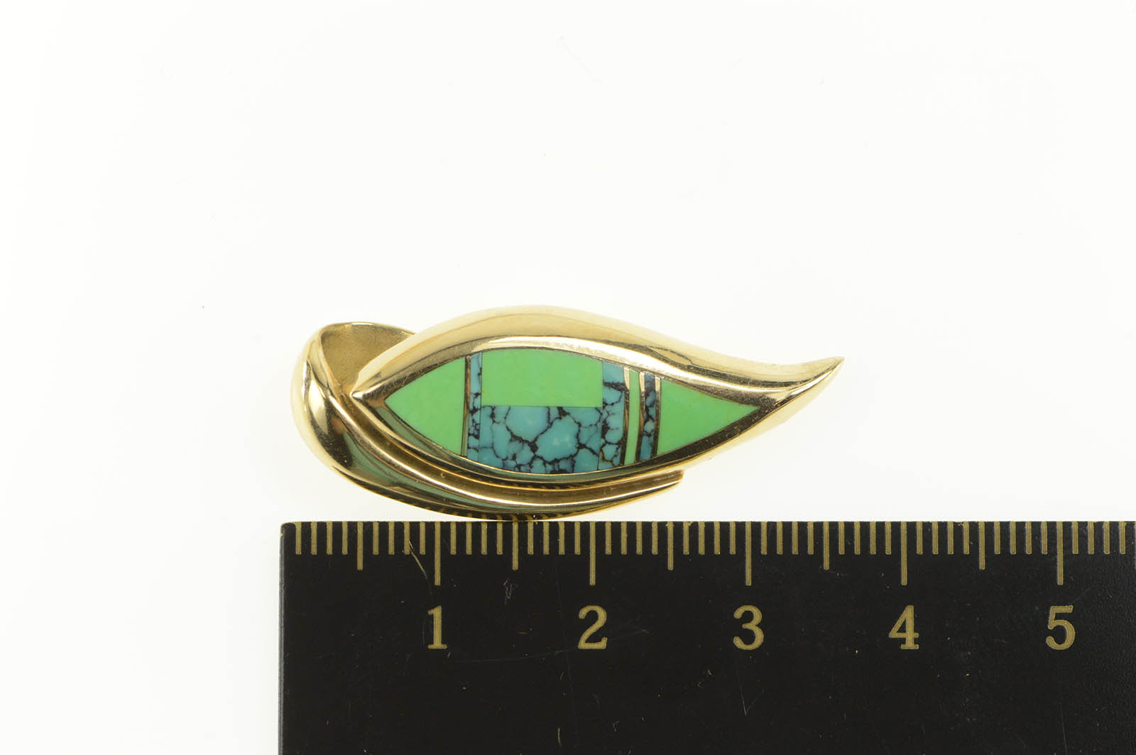 14K Ray Tracey Knifewing Turquoise Navajo Leaf Yellow Gold Pendant ...
